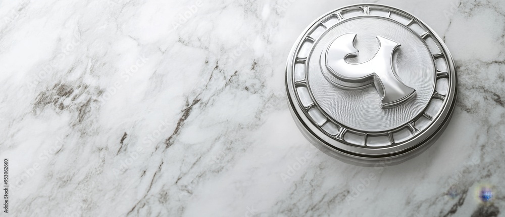 Gemini zodiac sign in a luxurious silver finish, placed on a minimalist ...