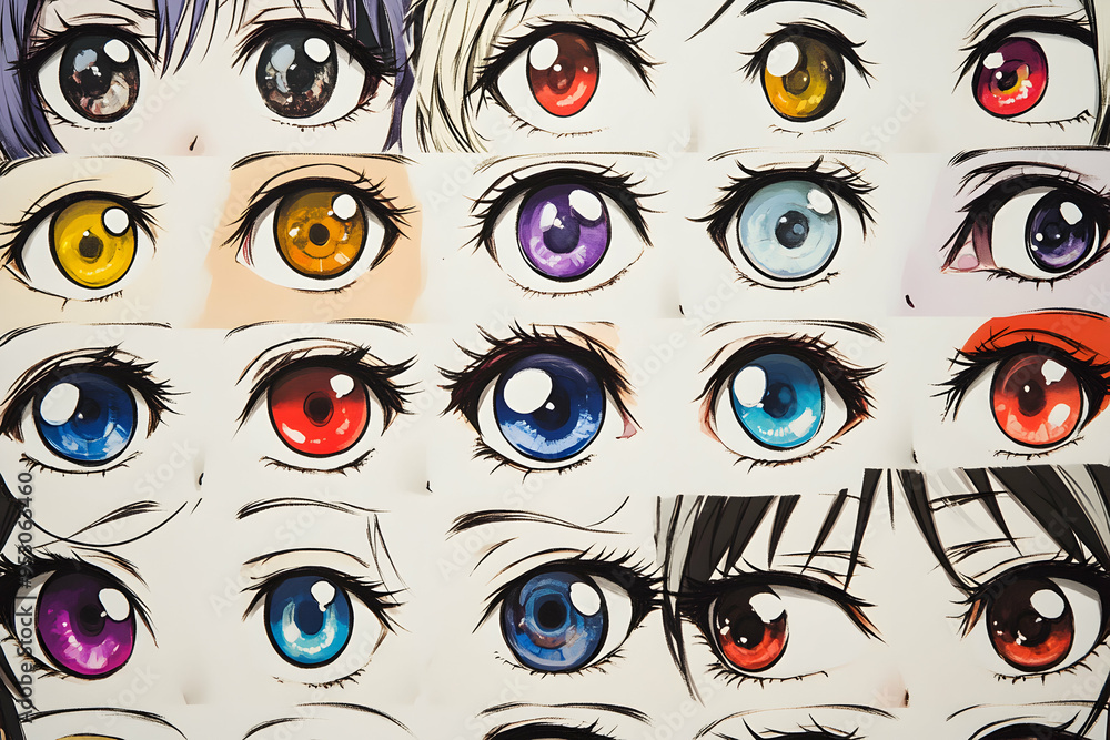 Collection of anime eyes in different colors and styles. Stock ...