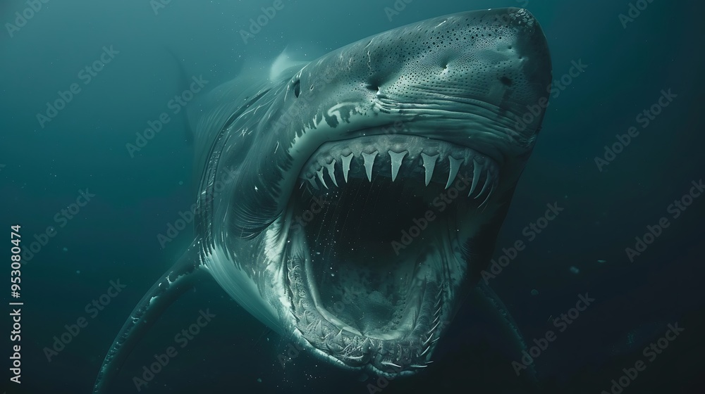 Cookiecutter shark leaving circular bite marks on a whale, depicted in ...
