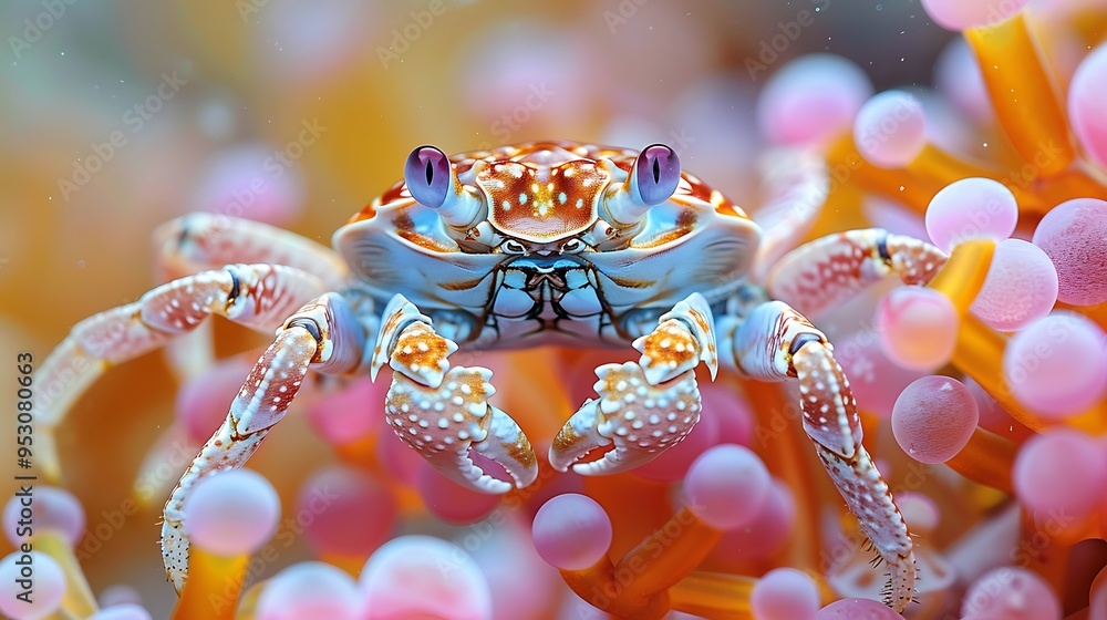 Decorator crab adorning itself with sea objects, the camouflage process ...