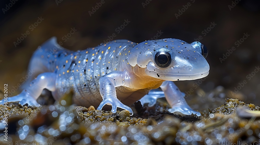 Olm salamander in an underground cave system, its pale, translucent ...