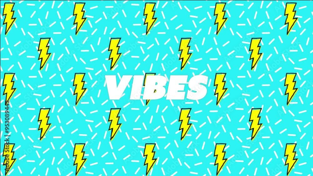 VIBES text animation over yellow lightning bolts and blue background ...