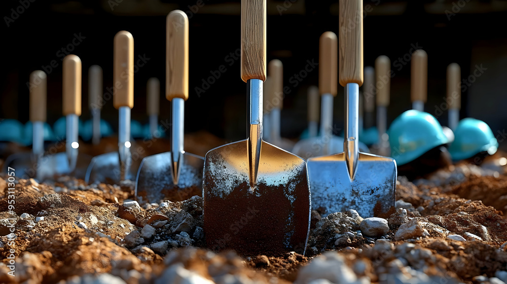 Groundbreaking Ceremony: A Row of Shiny Shovels Ready for the First Dig ...