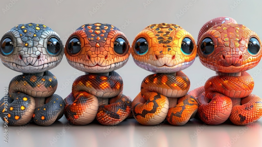 Cute Cartoon Snakes in Playful Poses: A Set of 5 Funny Reptiles for ...