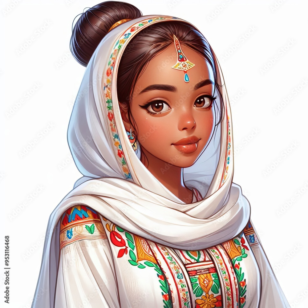 Ethiopian Habesha Kemis A girl in a white habesha kemis with co ...