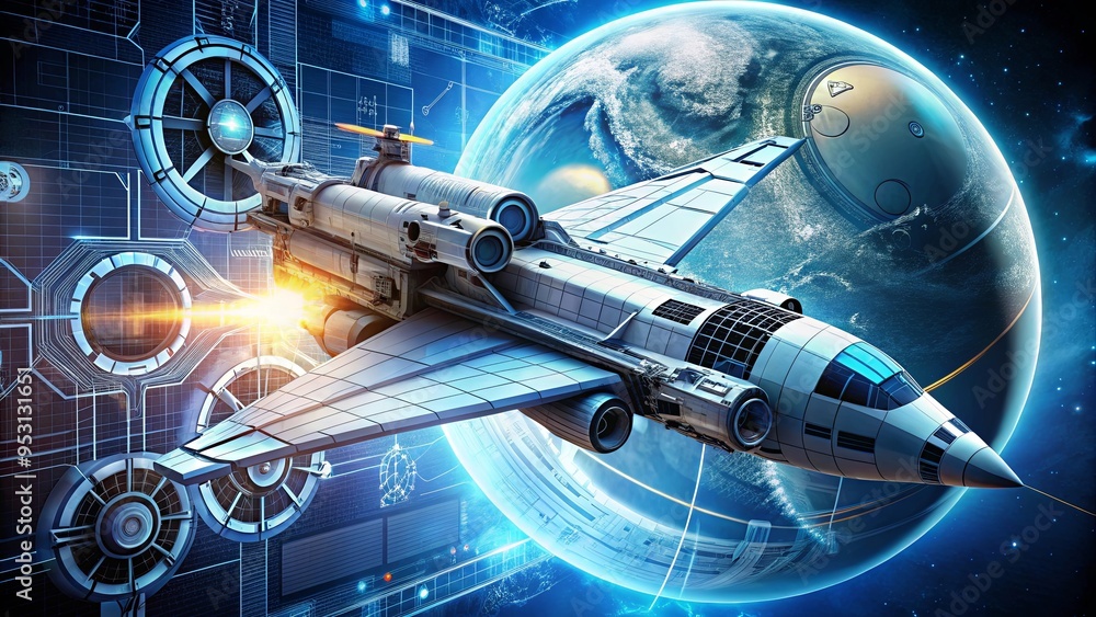 Futuristic aerospace engineering design featuring spacecraft and ...