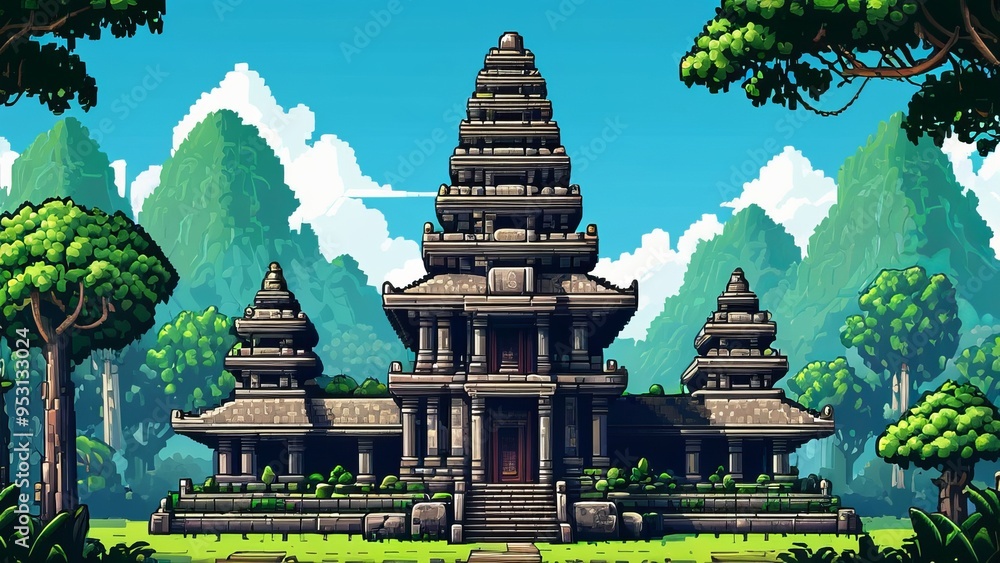 Pixel Art of Ancient Temple Illustration for Game Design Stock ...