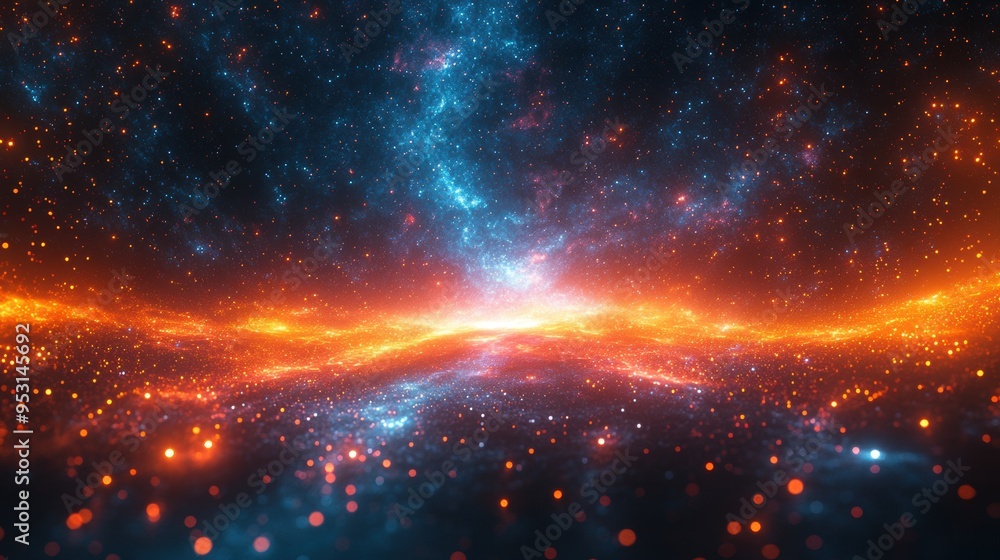 3D abstract cosmic background video with glowing colorful lines, laser ...