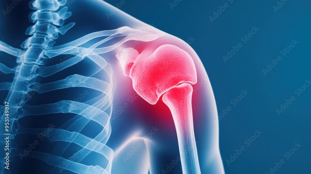 X-ray illustration of a shoulder joint with a highlighted rotator cuff ...