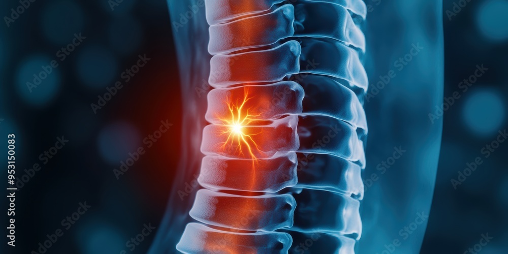 X-ray illustration of a herniated disc in the spine causing lower back ...