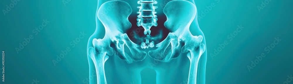 Medical illustration of hip dysplasia in X-ray view, showing pain areas ...