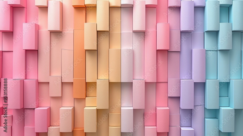 Rectangles in muted pastel colors align in a grid pattern, some ...