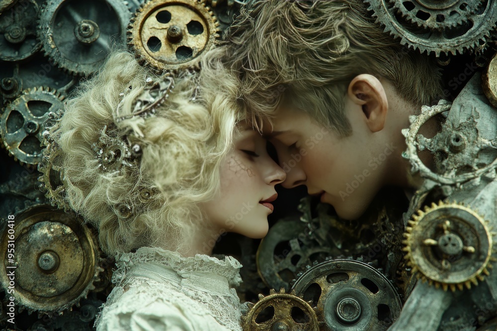 Reasoning Intimacy Steampunk themed couple with mechanical elements ...