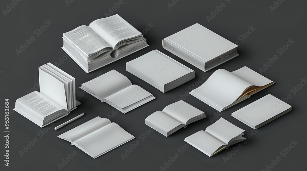 Collection of open book mockups displaying diverse angles and ...