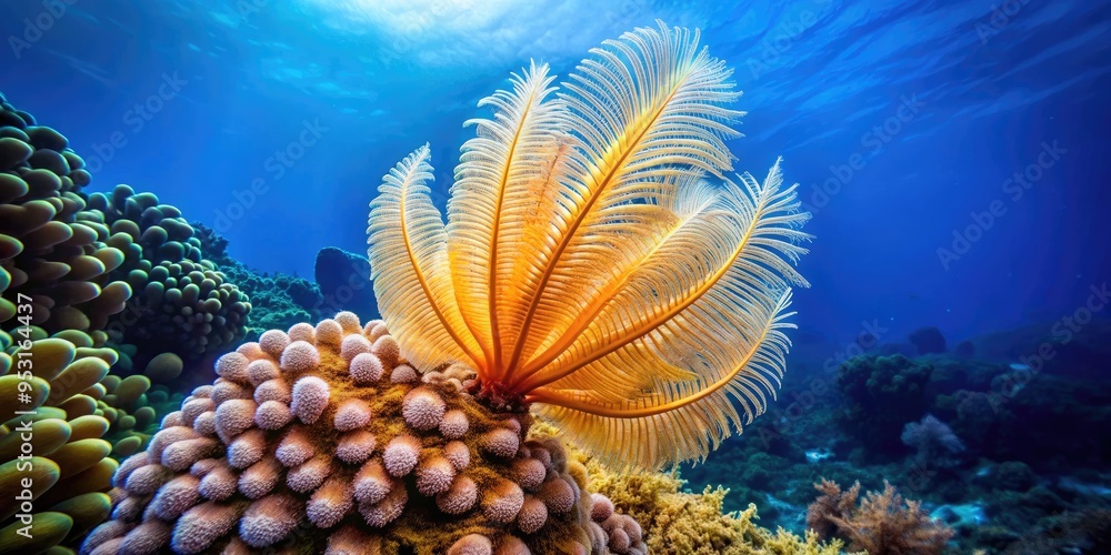 A serene sea pen, its delicate feathery plumes swaying gently in the ...