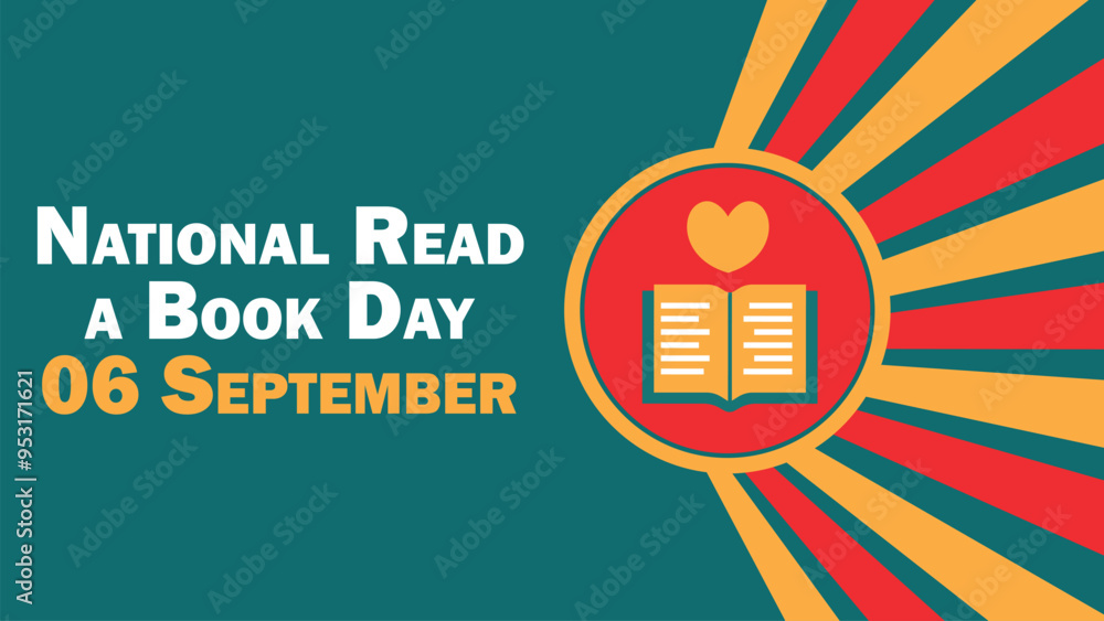 Poster National Read a Book Day vector banner design with geometric shapes and vibrant colors on ...