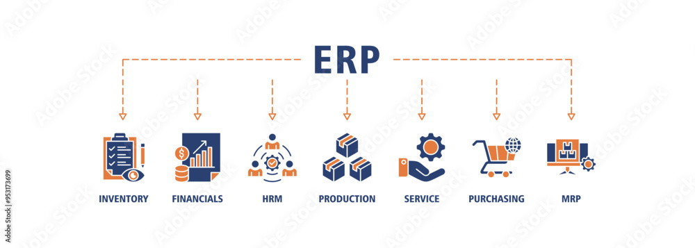 ERP banner web icon set vector illustration concept for enterprise ...