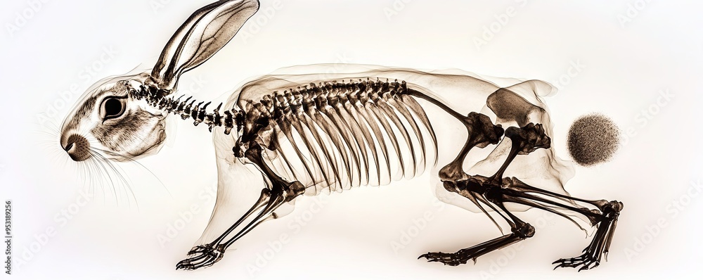 Detailed x-ray image showing the skeleton structure of a rabbit in ...