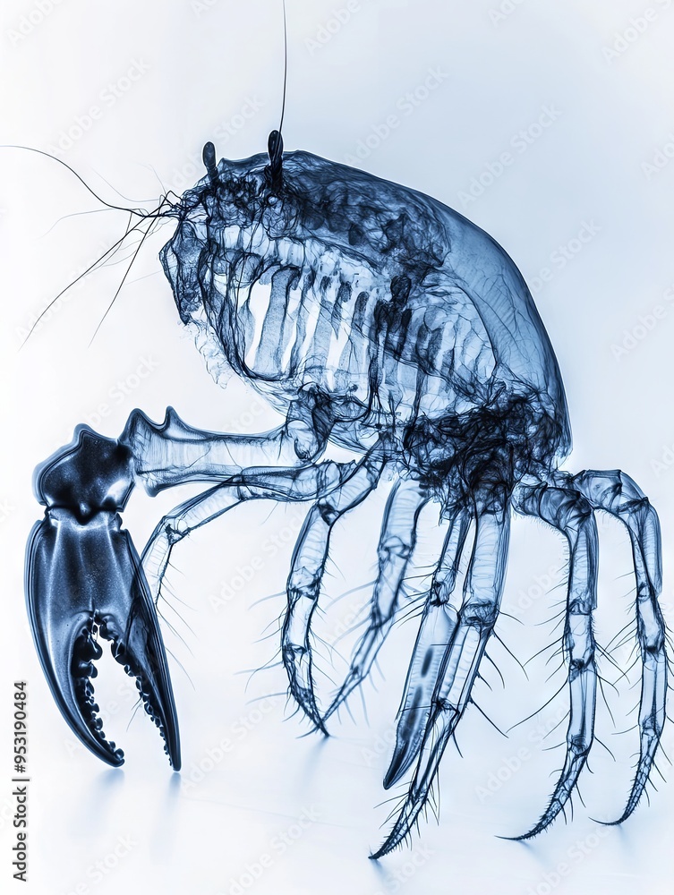 X-ray image of a crab showcasing its bone structure and intricate ...