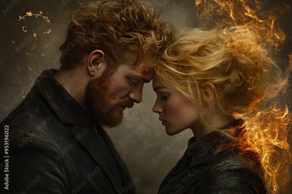 Visual Love life Side profile of a couple with colorful glowing brain ...