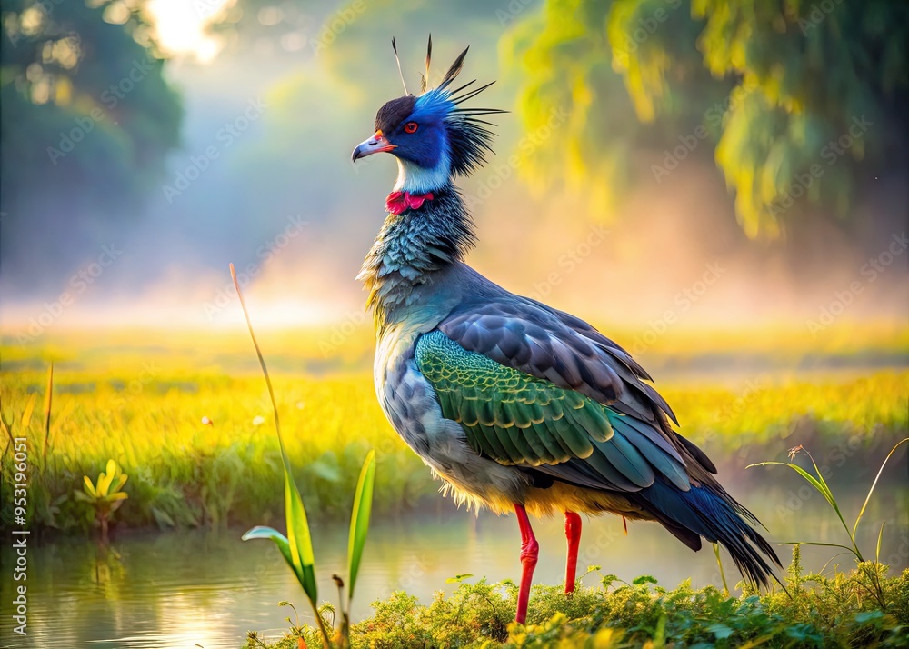 Vibrant plumage of a Southern Screamer, a large waterbird, showcases ...
