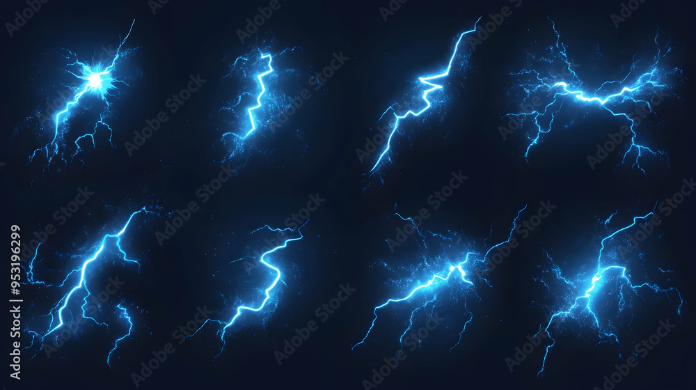 Cartoon lightning animation. Animated frames of electric strike, magic ...