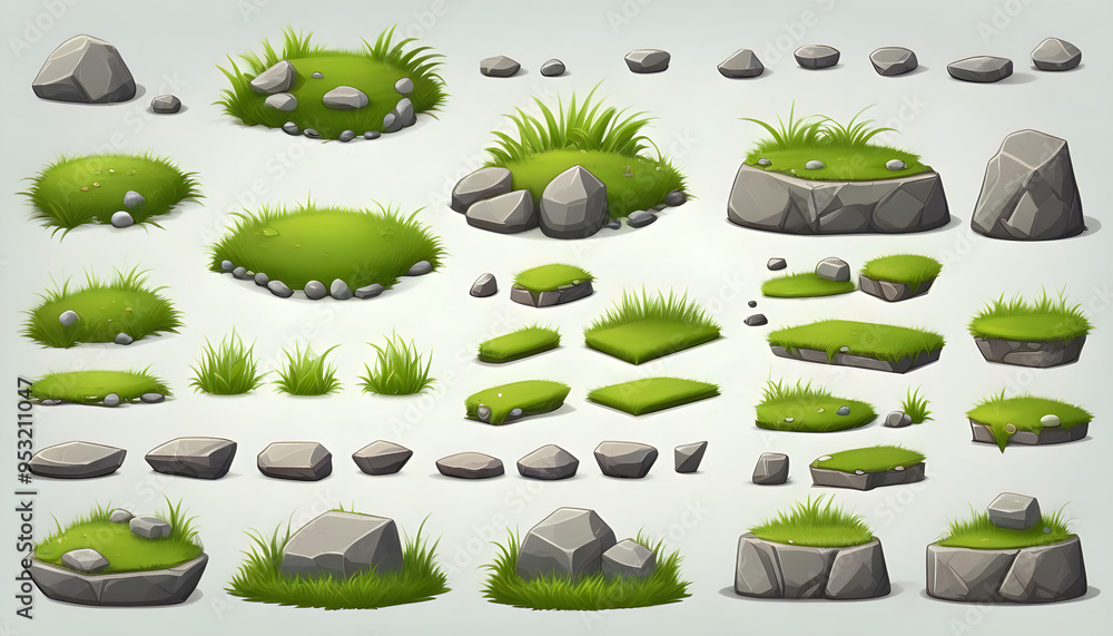 grass stones platforms 2d game design elements on isolated white ...