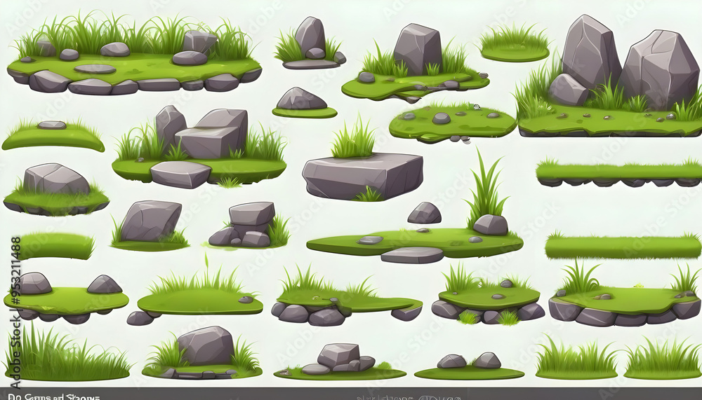 grass stones platforms 2d game design elements on isolated white ...