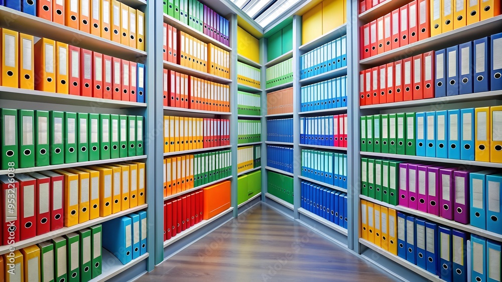 shelves of a modern office storage room symbolizing efficiency and ...
