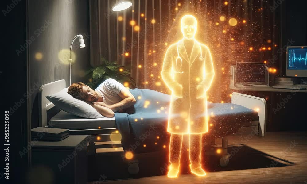 Futuristic Medical Technology: Holographic Doctor Standing Beside ...