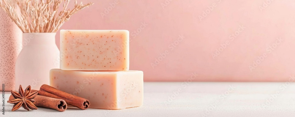 Aesthetic composition of handmade soap with cinnamon sticks and dried ...