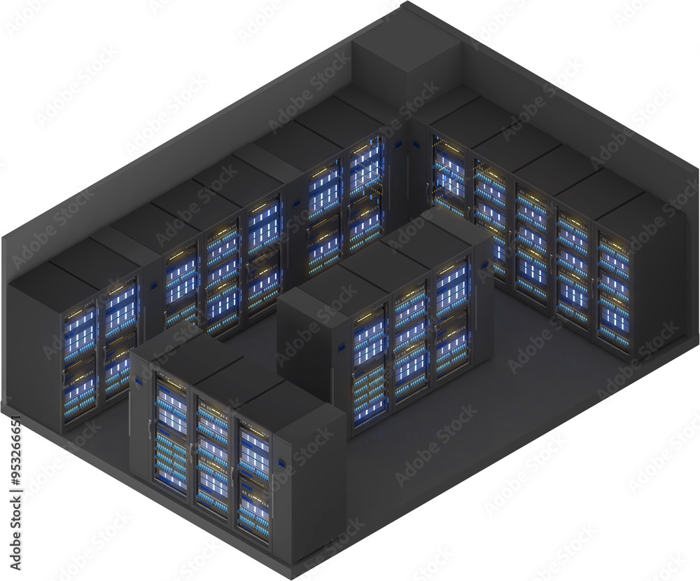 Isometric view of a small size server room,Data Center With Multiple ...