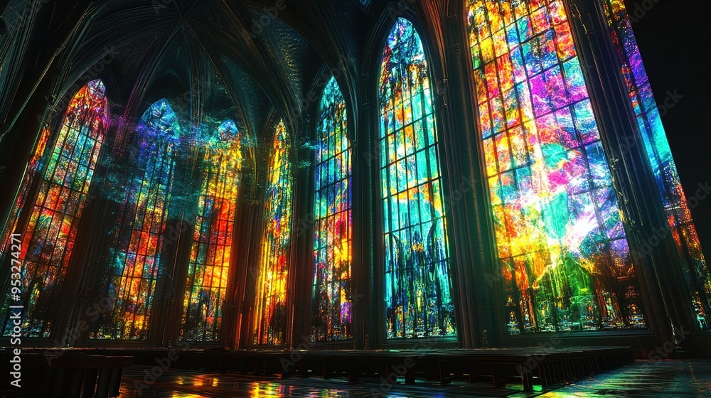 The image showcases an interior view of a grand cathedral with ...