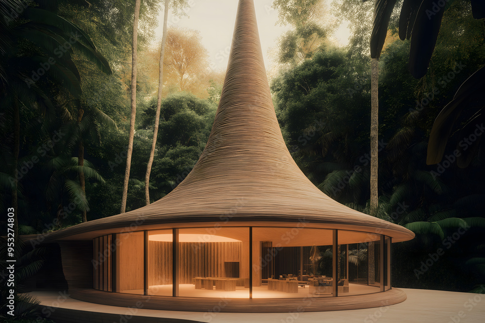 Hyper-Realistic Exterior of Bungkus House with Conical Banana Leaf Roof ...