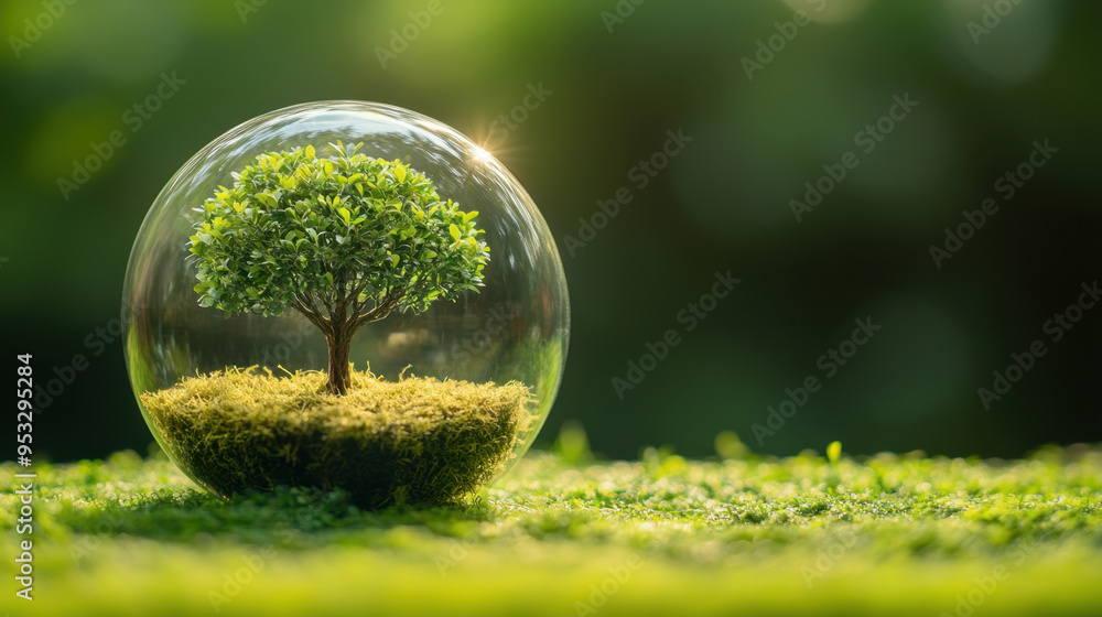 Protected Tree Sphere, A beautiful tree enclosed in a glass sphere sits ...
