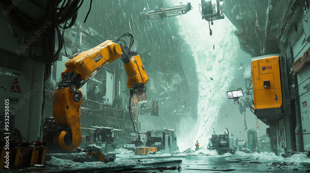 Tornado Disturbed Laboratory, A futuristic lab damaged by a tornado ...