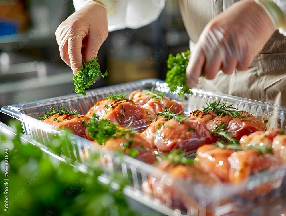 Lab Grown Poultry Pieces Being Marinated for Grilling in a Sleek and ...