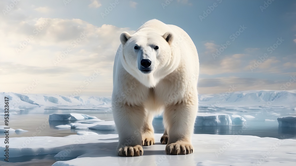An artificial intelligence (AI) image of a polar bear standing against ...