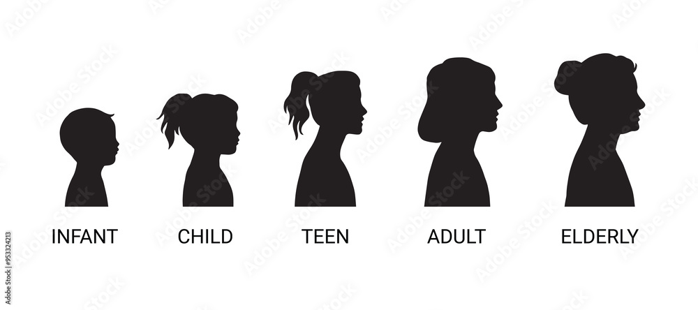 Stages woman growing up icon. Girl infant, child, teen, adult Women and ...