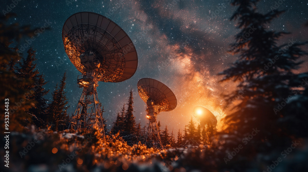 Military satellites communicating with ground stations, showcasing the ...