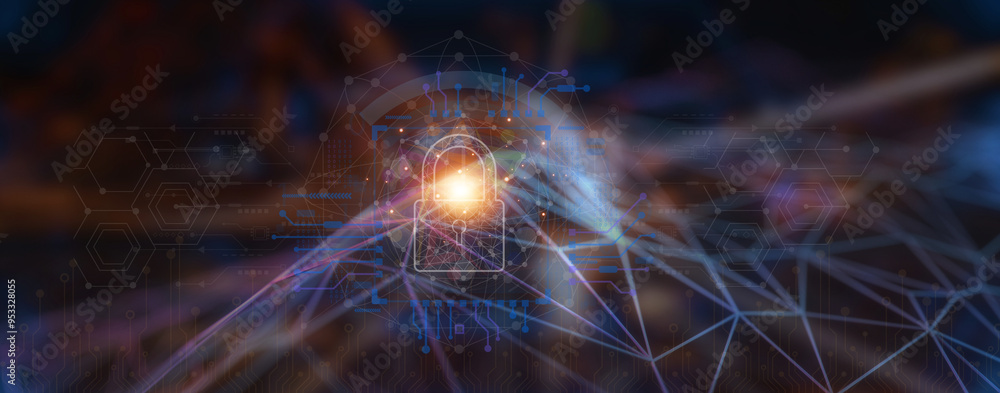 A blue-purple cyber security wallpaper showcasing encryption, network ...