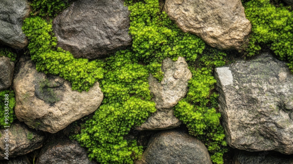 High-resolution shot of moss growing on stone, with a lush, green ...