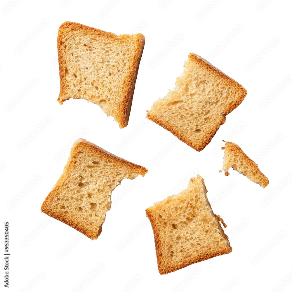 Crunchy broken bread rusks and crumbs are arranged on a clean PNG ...