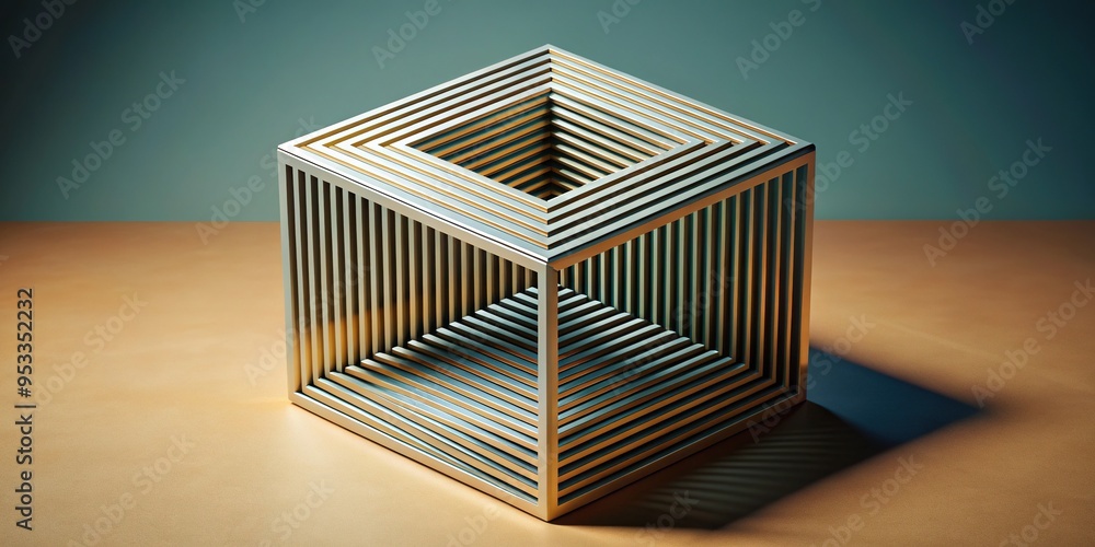 Optical illusion of a 3D cube seeming to shift perspectives, its lines ...