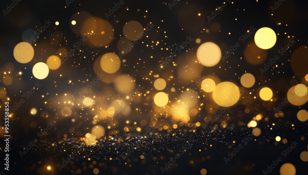 golden bokeh particles falling on black, creating an atmosphere of ...