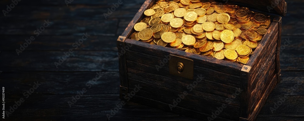 Weathered chest with raider s fortune and ancient gold, old pirate ...