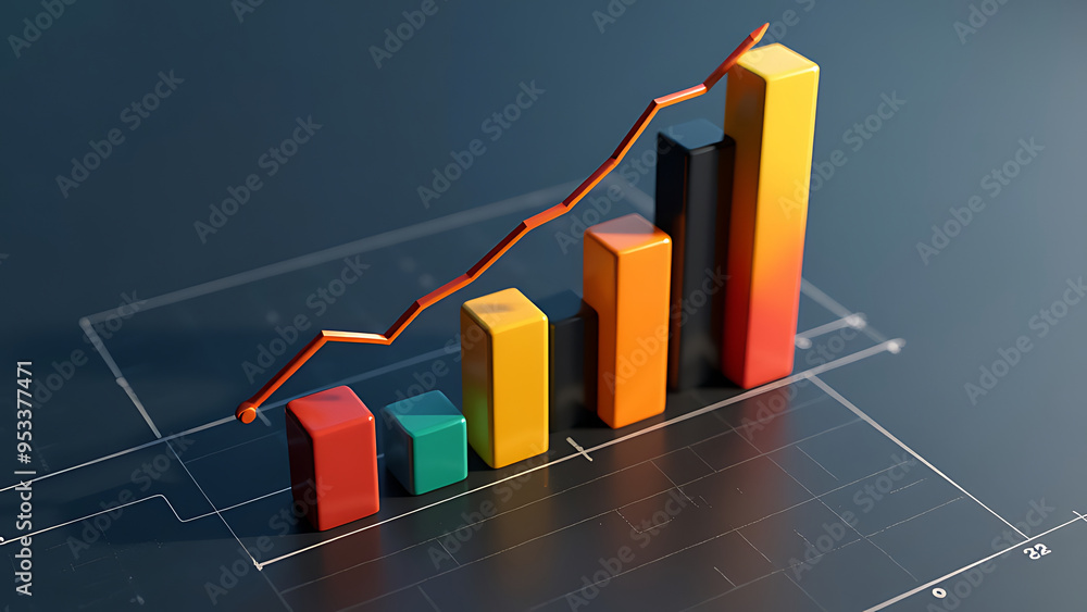3D Bar Graph with Seven Bars of Varying Heights in Ascending Order and ...