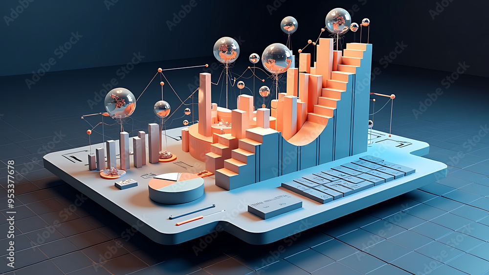 3D Stylized Data Visualization and Analysis with Bar Graphs, Pie Charts ...