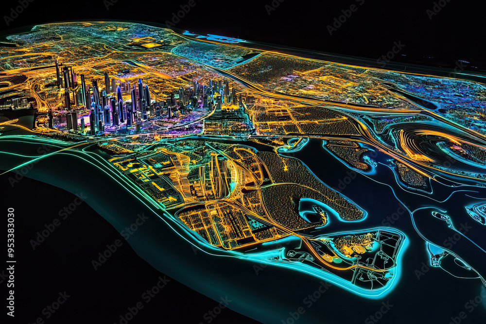 Technical aerial visual, 3D LiDAR GIS aerial map satellite scan model ...