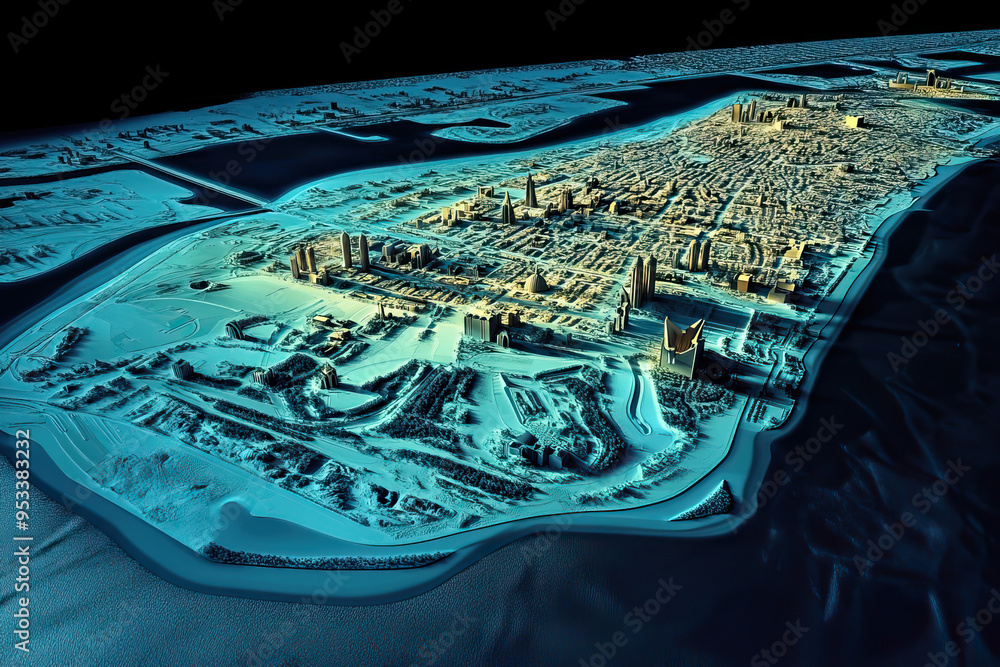 Technical aerial visual, 3D LiDAR GIS aerial map satellite scan model ...